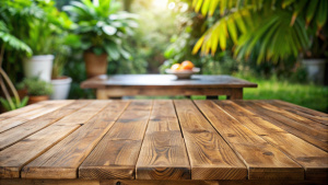 Wooden table foreground, wood table top front view.durain. - Recraft