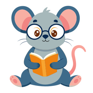 Adorable cubby dairy mouse with glasses, sitting and read the book ...