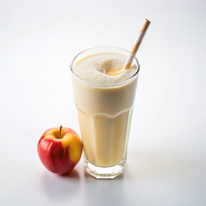 create a High Quality : a glass of apple shake on white background ...