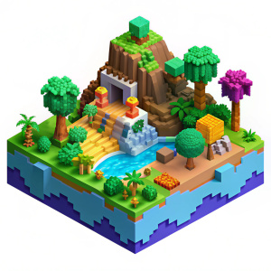 Generate a flat color background, a high definition pixel art tropical ...