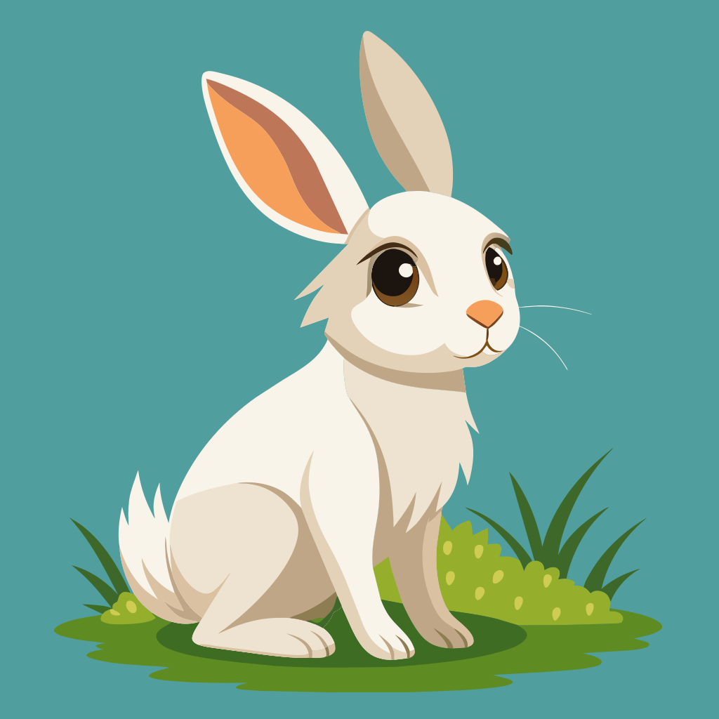 Draw a cute hare with long ears, a white tail and large hind legs. The ...