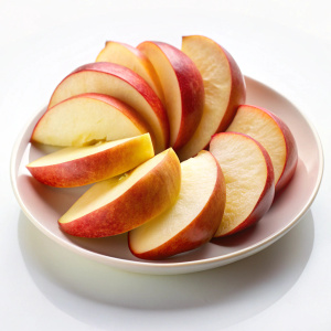 apple wedge slices on white plate on white background - Recraft