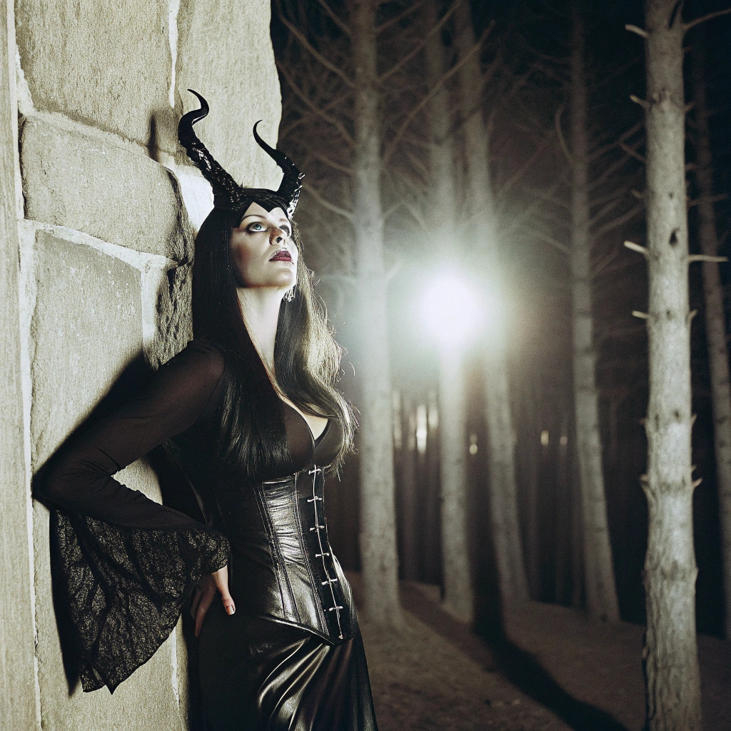 Eva Green as a bewitching dark sorceress, glowing in a greenish light ...