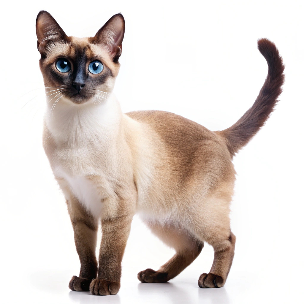 beautiful Siamese cat full body side stand view isolated on white - Recraft
