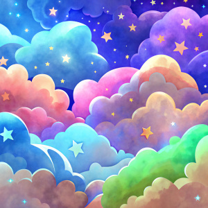 dreamy sky fluffy clouds starry background NO PEOPLE - Recraft