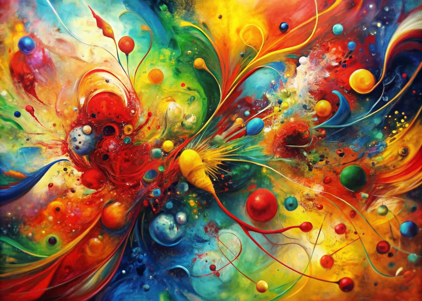 An avant-garde abstract painting featuring a myriad of vibrant colors ...