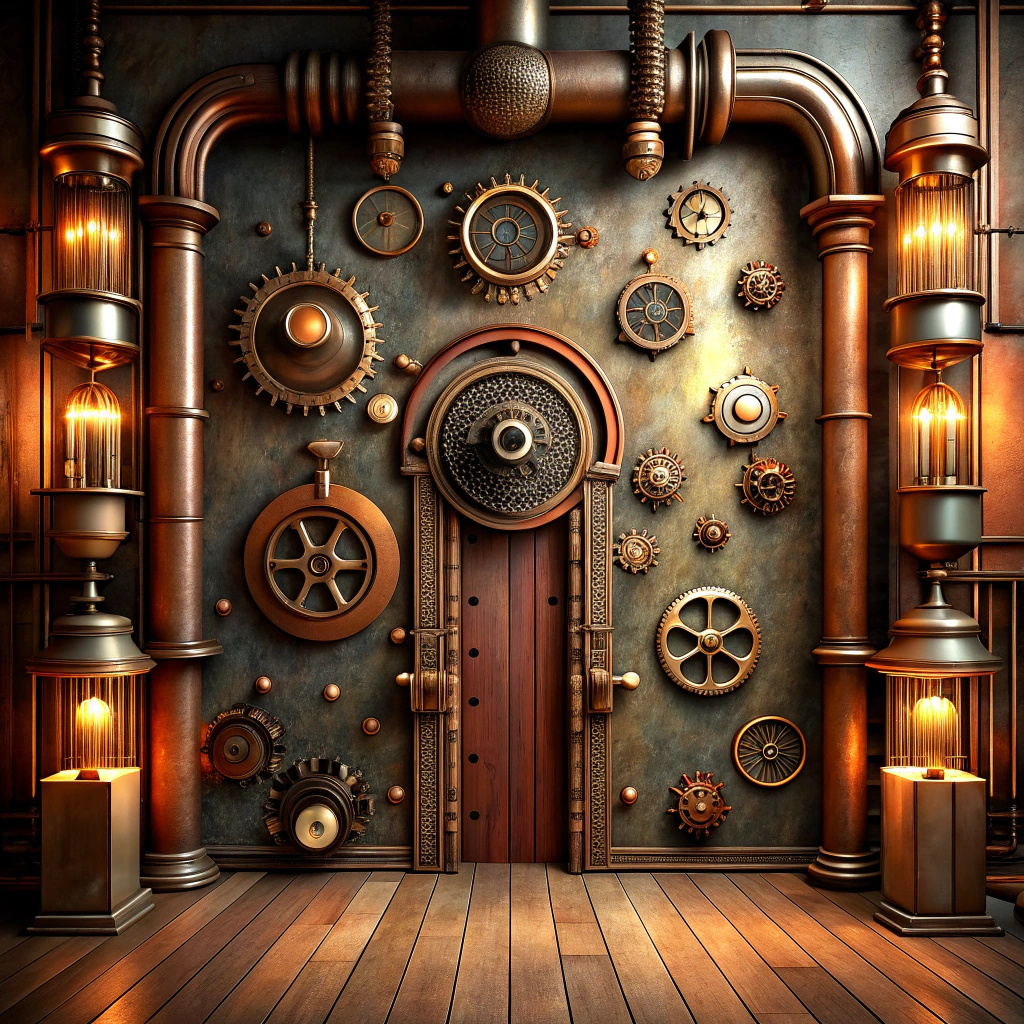 steampunk interior wall front view very close up - Recraft