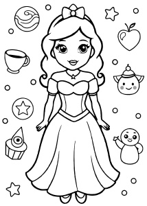 A Disney princess Full body view, bright eyes, and some cute items on ...