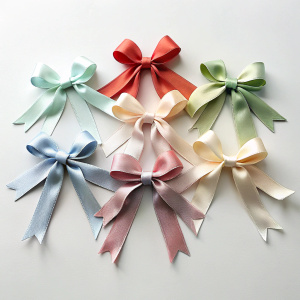 different colors ribbons tie bow on white background - Recraft