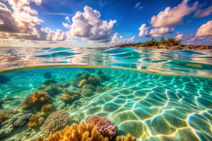 Close-up of the Paradise transparent calm texture of the water surface ...