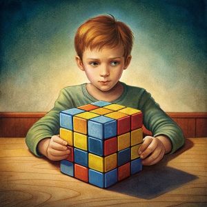 A child trying to finish the intelligence cube. - Recraft