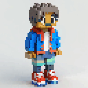 3d Pixel Cartoon Character In Sneakers And Jacket on white background ...