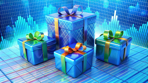 three gift boxes plus usd notes plus forex chart on the background ...
