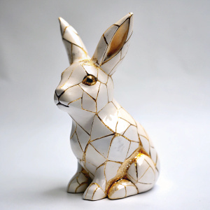 Rabbit in kintsugi style. An animal sculpture made from broken ...