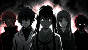 multiple mysterious anime characters looking at you from far - Recraft