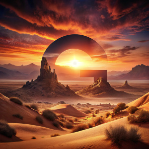 Desert landscape silhouette forming the letter G - Recraft