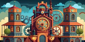Steampunk gears power a giant mechanical clock tower - Recraft
