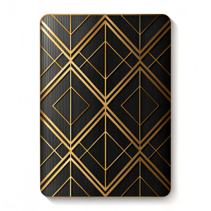 Card back design, black and gold color scheme, geometric shapes, simple ...