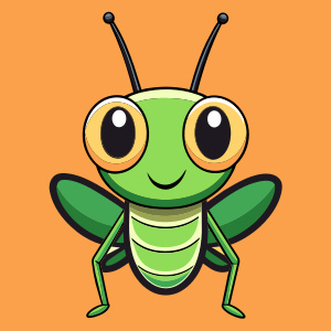 a cute grasshopper chibi style, vintage colors, 4K,. solid background ...