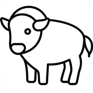 Draw a simple outline of a cute bison, side view, in black pencil on a ...