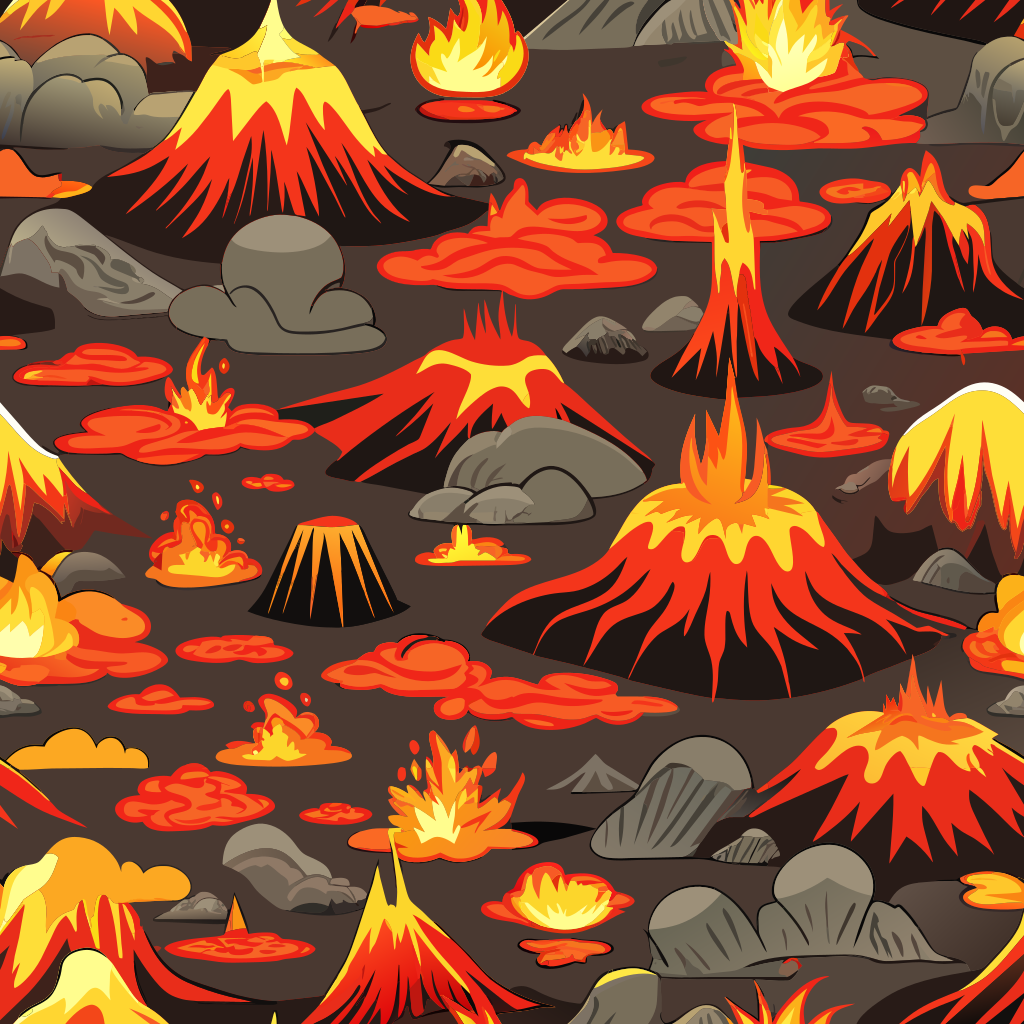 Seamless pattern of volcanic eruptions and lava flows. - Recraft