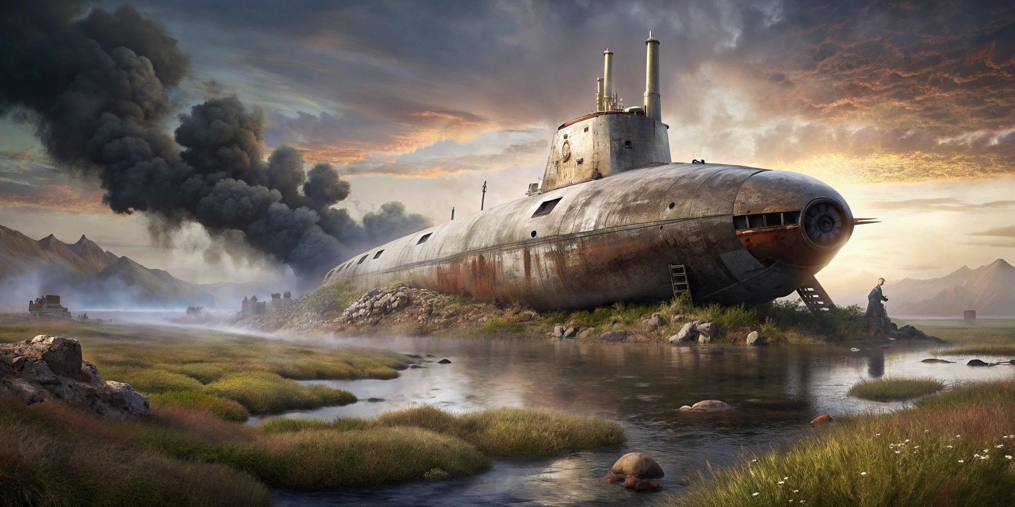 A modern American nuclear submarine is stuck in the ground, sinking in ...