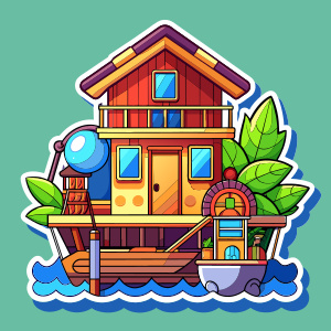 Sticker, vector House-boat house - Recraft