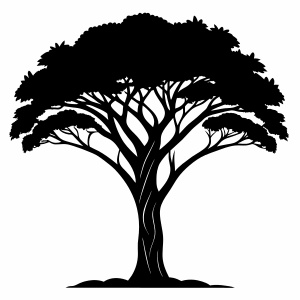 African Tree black silhouette on white background - Recraft