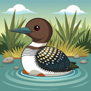 Cute hand drawn Common Loon is poised in its own habitat Cartoon Vector ...
