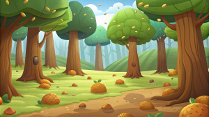 lots of nuts on the ground in the forest cartoon style - Recraft