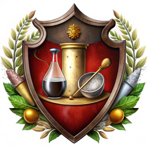 The coat of arms is a shield, on the shield there is a parchment, a ...