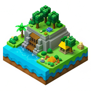 Generate a flat color background, a high definition pixel art tropical ...