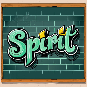 "Spirit" written on the Chalkboard with lettering on brick wall ...