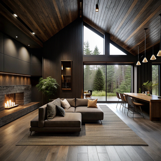 dark wood house interior design in modern minimalistic style - Recraft