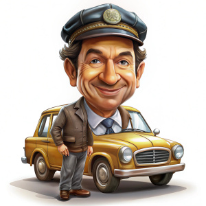 Cab driver outline, full body, funny vector caricature on white ...
