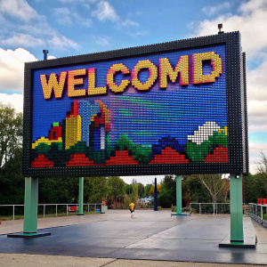 large outdoor digital welcome screen in legoland - Recraft