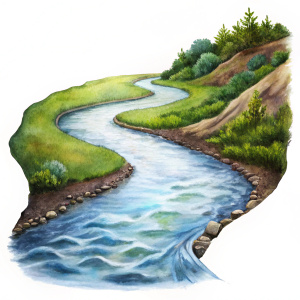 Rendering of a River Running a white background - Recraft
