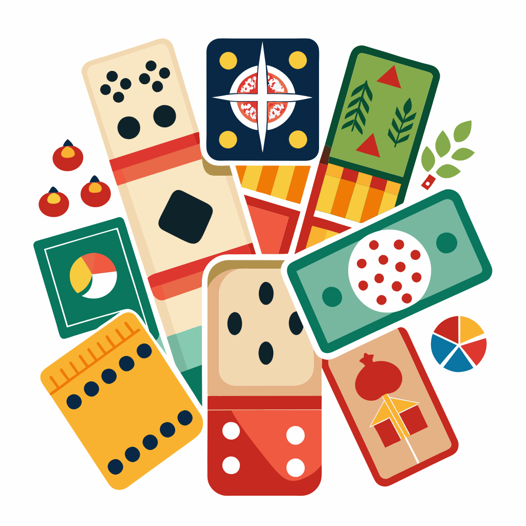 A set of dominoes with cultural symbols from different countries ...