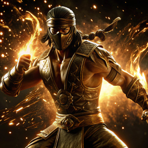 liu kang from mortal kombat, dynamic scene, performing fatality skill ...