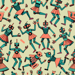 Seamless pattern of robot dancers grooving to the beat of electronic ...