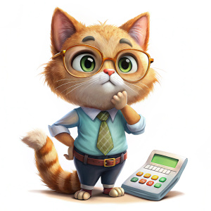 cute cat accountant wondering why on white background - Recraft