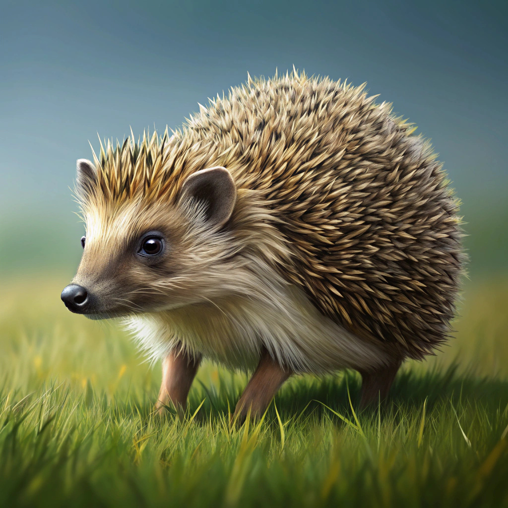 Wide shot of a hedgehog walking in the grass - Recraft