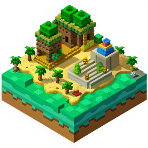 Generate a flat color background, a high definition pixel art tropical ...