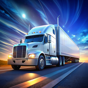 trailers freightliner BLANCO CON AZUL ESTACIONADO E UNA AUTOPISTA ...