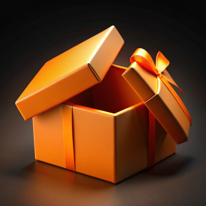 open orange gift box on black background - Recraft