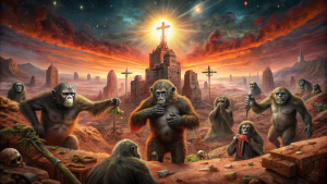 On Mars, Christ crucified gorillas. Around them, extraterrestrials are ...