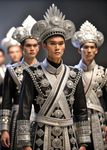 Tall French men, pageant, silver and black Hmong tribe couture, pageant ...