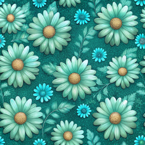 turquoise daisy flower seamless pattern dark green background - Recraft