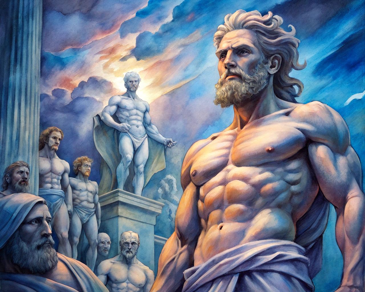 He creates a character from Greek mythology, stoic, tall, strong ...