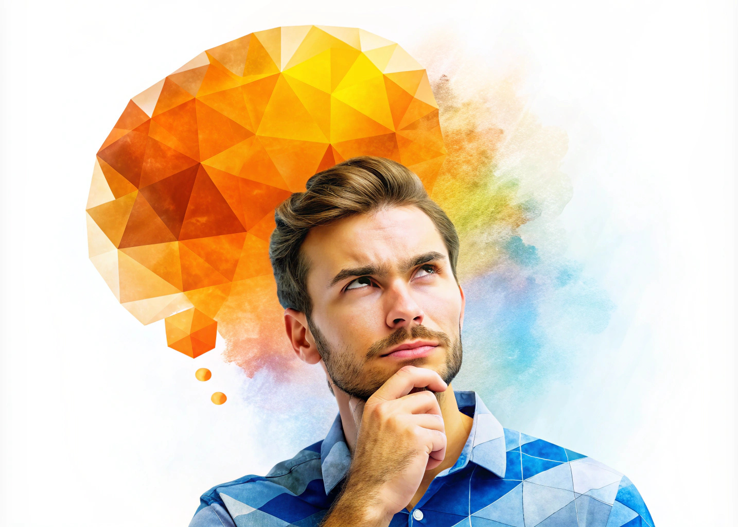 watercolor, geometric creating person is thinking on white background ...